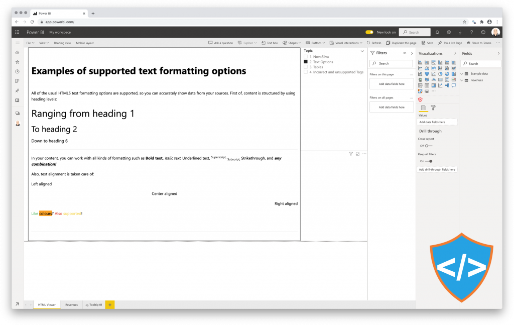 Shielded HTML Viewer for Power BI Premium by Nova Silva