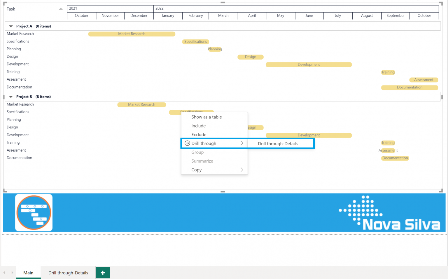 Tutorial: Setting up Drill through - Power BI Visuals by Nova Silva